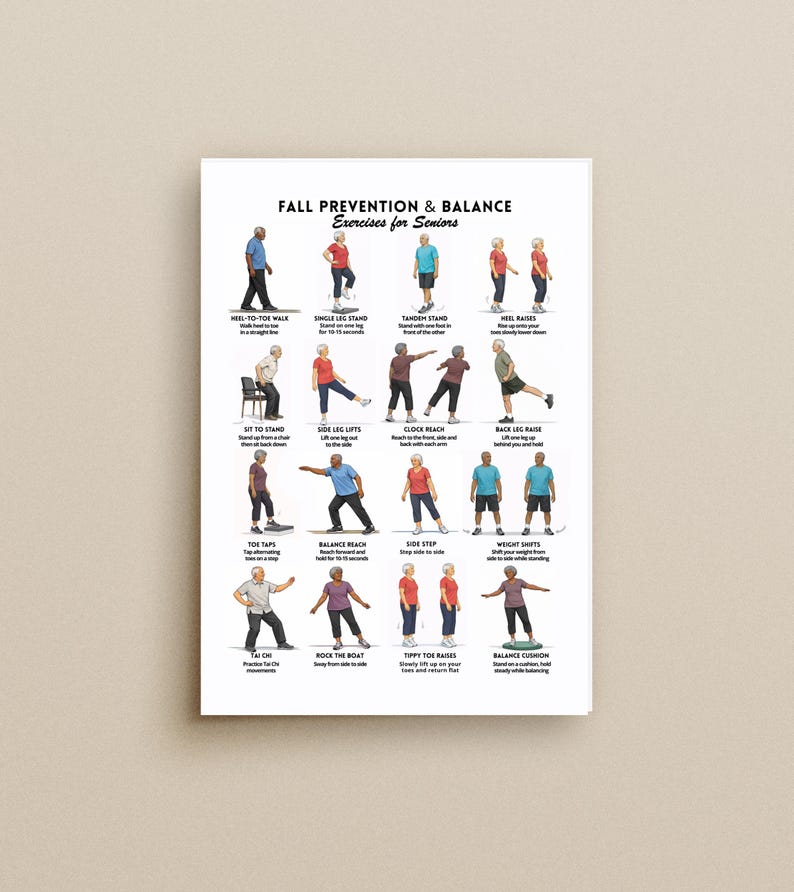 Senior Balance Exercise Chart | Fall Prevention Mobility Training (PDF ...