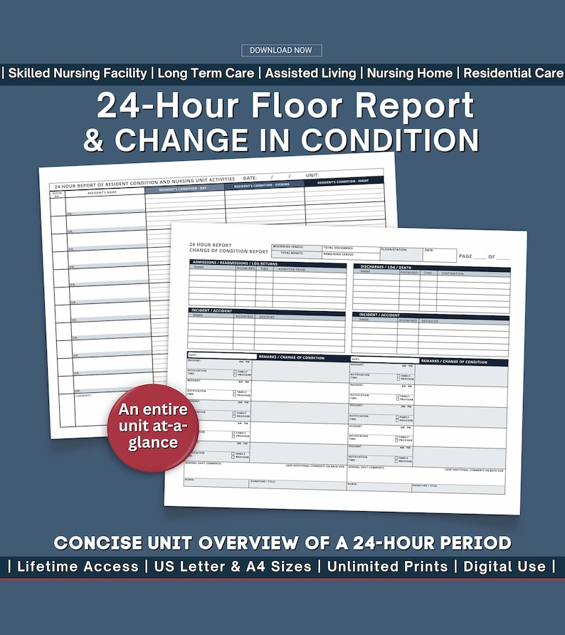Change in Condition & 24 Hour Report Sheet Forms | Nursing Supervisor ...