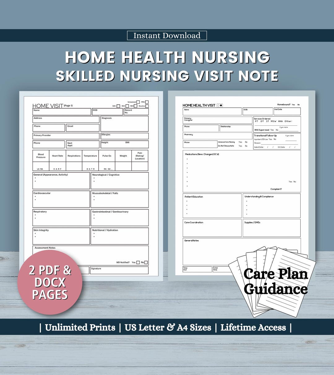 Home Health Nurse Visit Form: Skilled Nursing Patient Assessment ...
