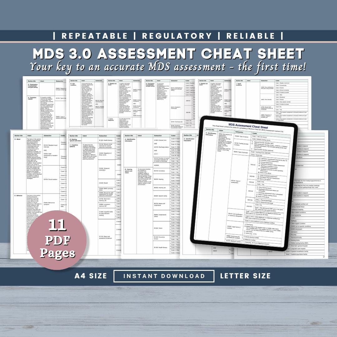 MDS Assessment Cheat Sheet, MDS Reference Tool for Nursing Home ...