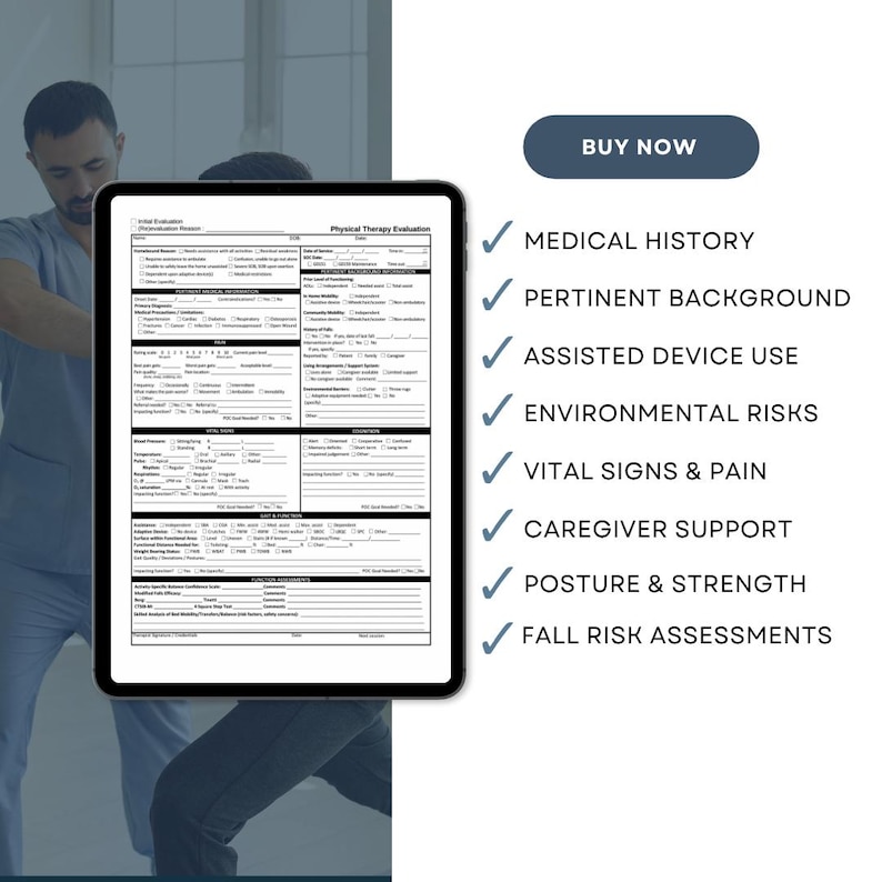Physical Therapy Evaluation Form: PT Home Visit Template, Physical Therapist Session Note (PDF ...