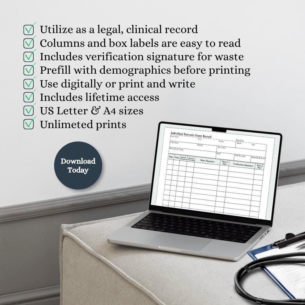 Individual Narcotic Count Record, Resident Medicine Count, Nursing Home ...