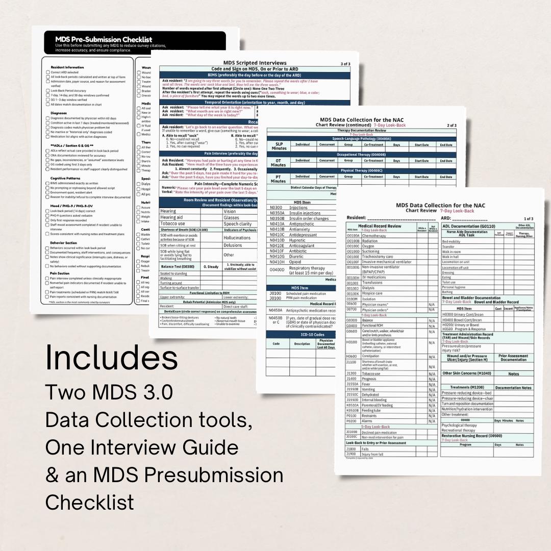 MDS Assessment & Interview Cheat Sheet, Nursing Home Coordinators RAI ...