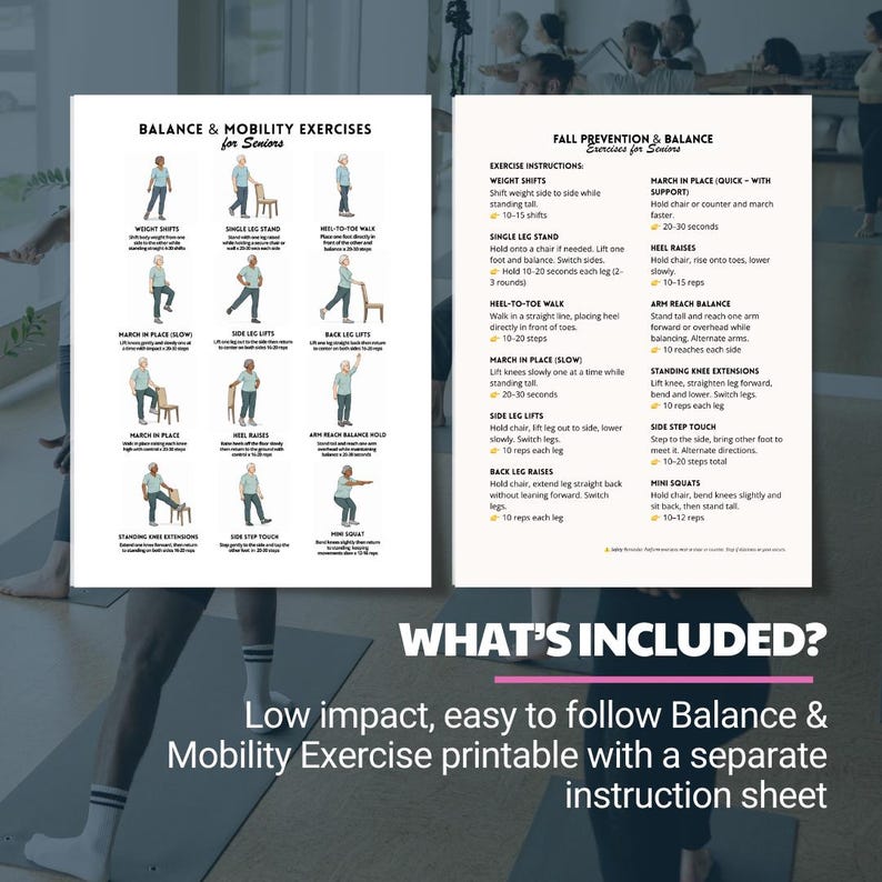 Fall Prevention & Balance Exercises for Seniors Poster, Easy Mobility ...