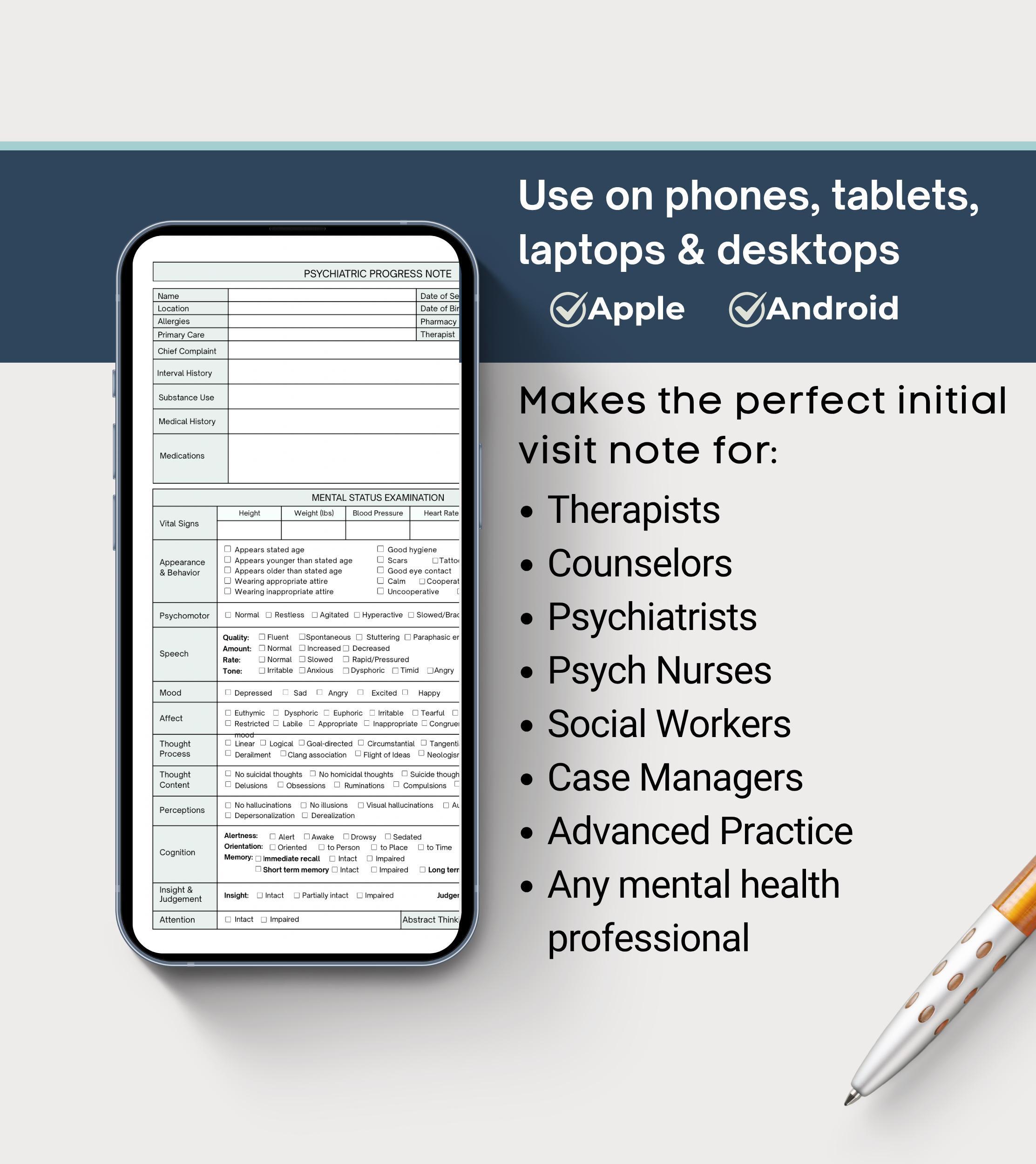 Psychiatric Progress Note, Psychiatry Session Template, Printable ...