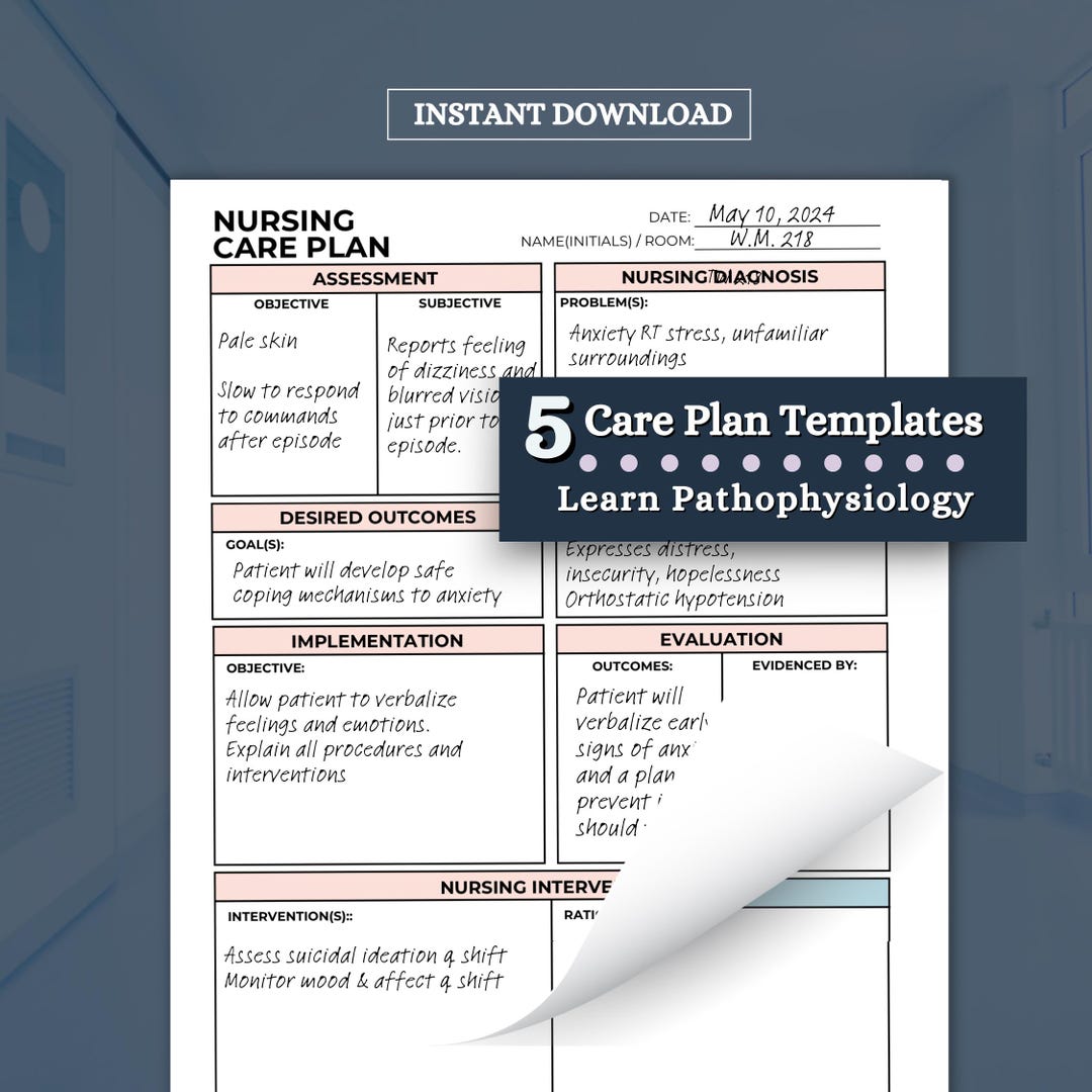 Printable Nursing Care Plan Template, Assessment Intervention Outcomes ...