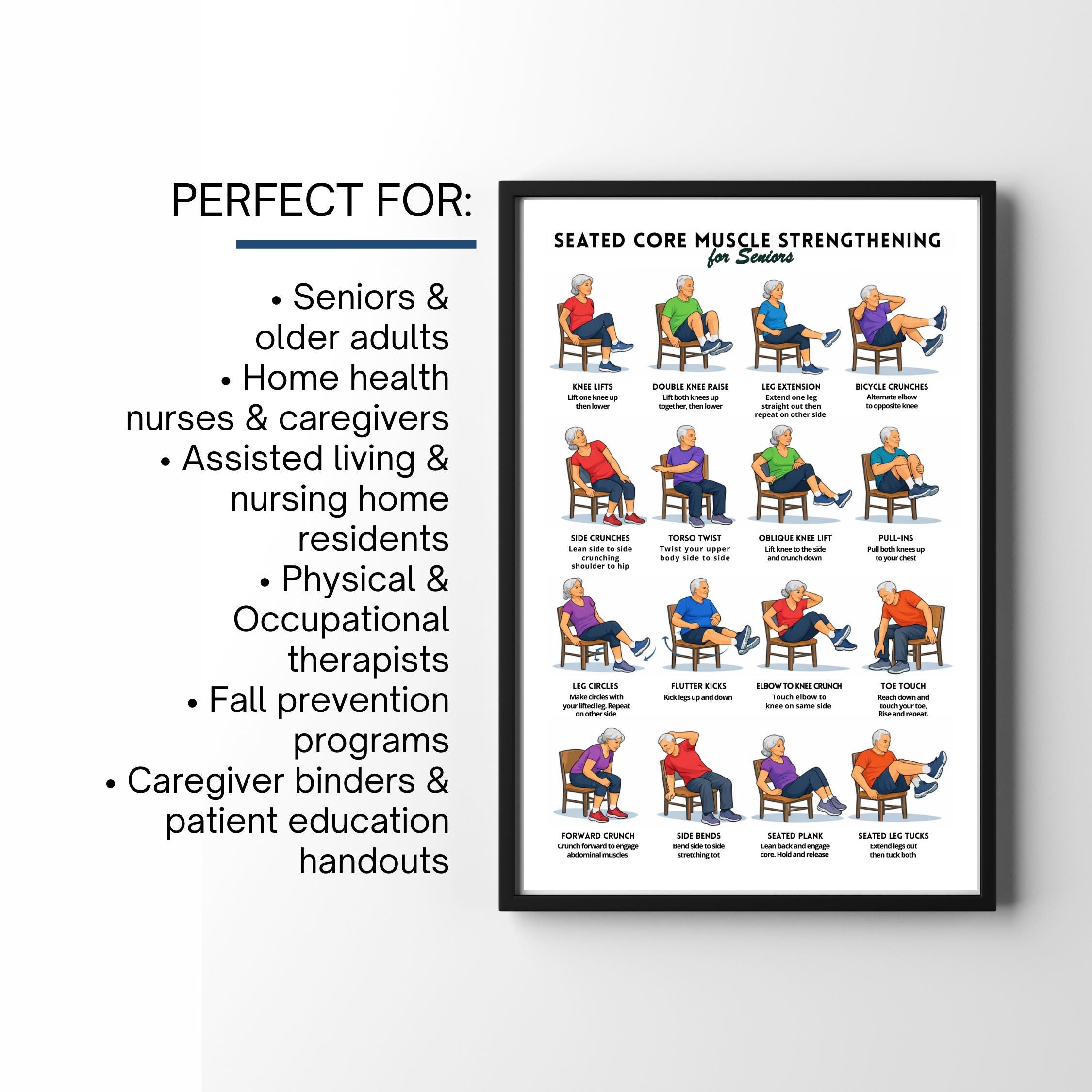 Seated Core Strengthening Exercises for Seniors Poster | 16 Chair ...