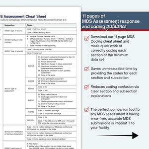 MDS Assessment Cheat Sheet, MDS Nurse Coding Reference (PDF Canva) - Etsy