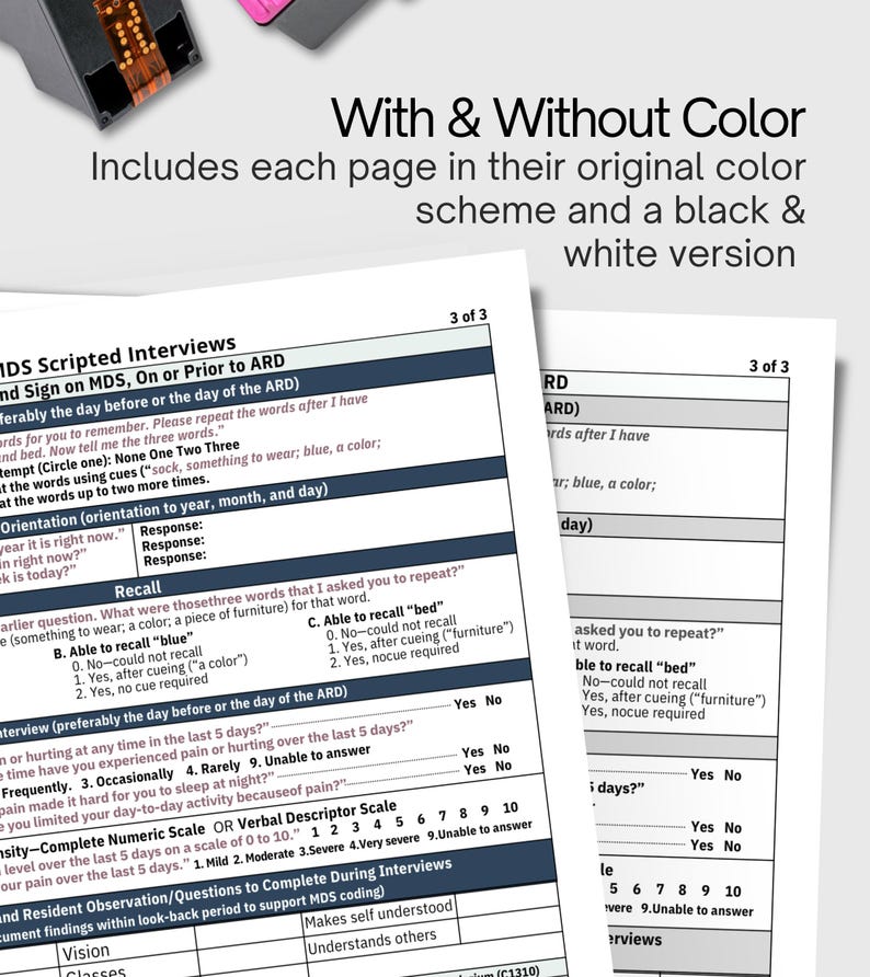 MDS Nurse Assessment Tools, BIMS Resident Interview Worksheet for Long ...