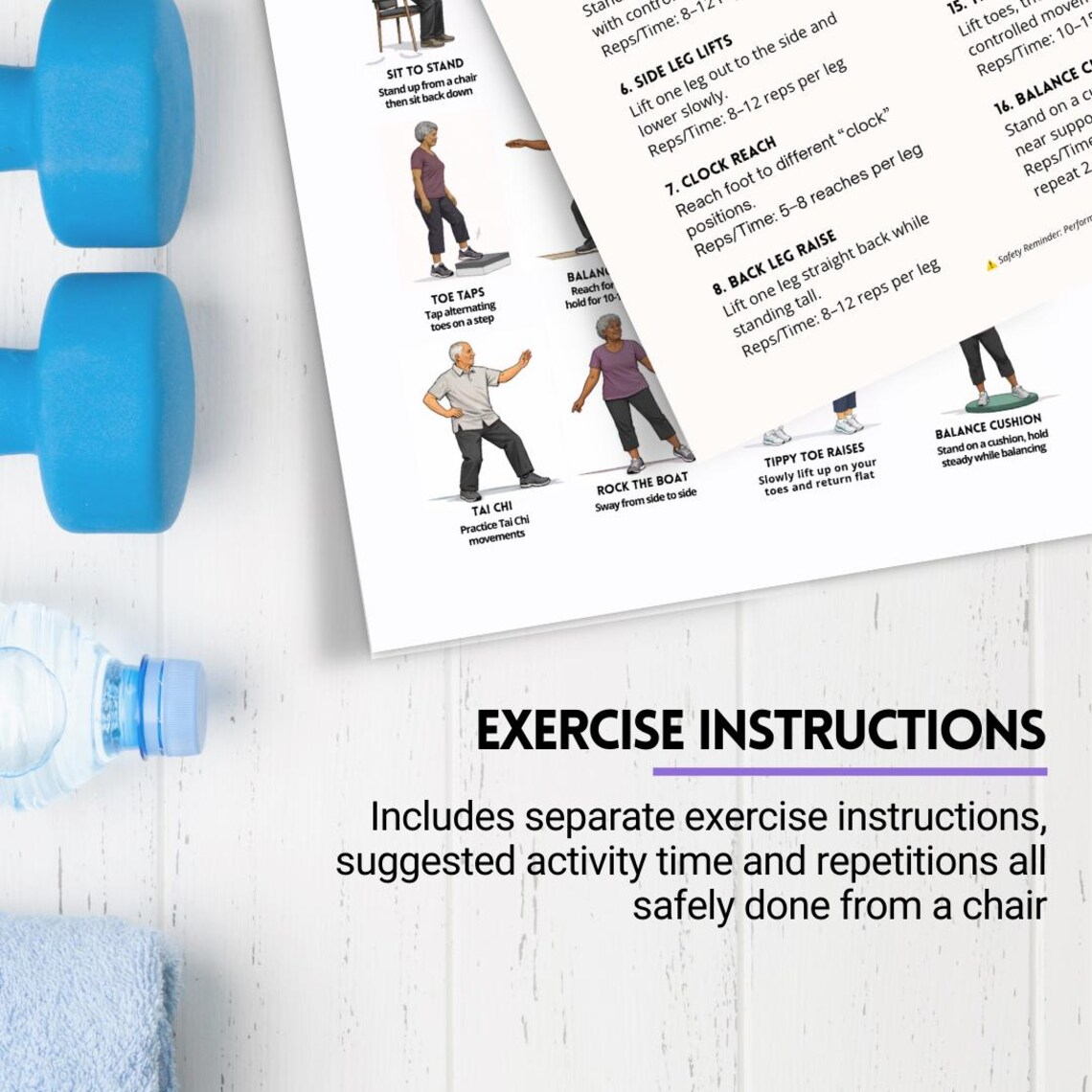 Fall Prevention Balance Exercises for Seniors Poster | 16 Easy ...