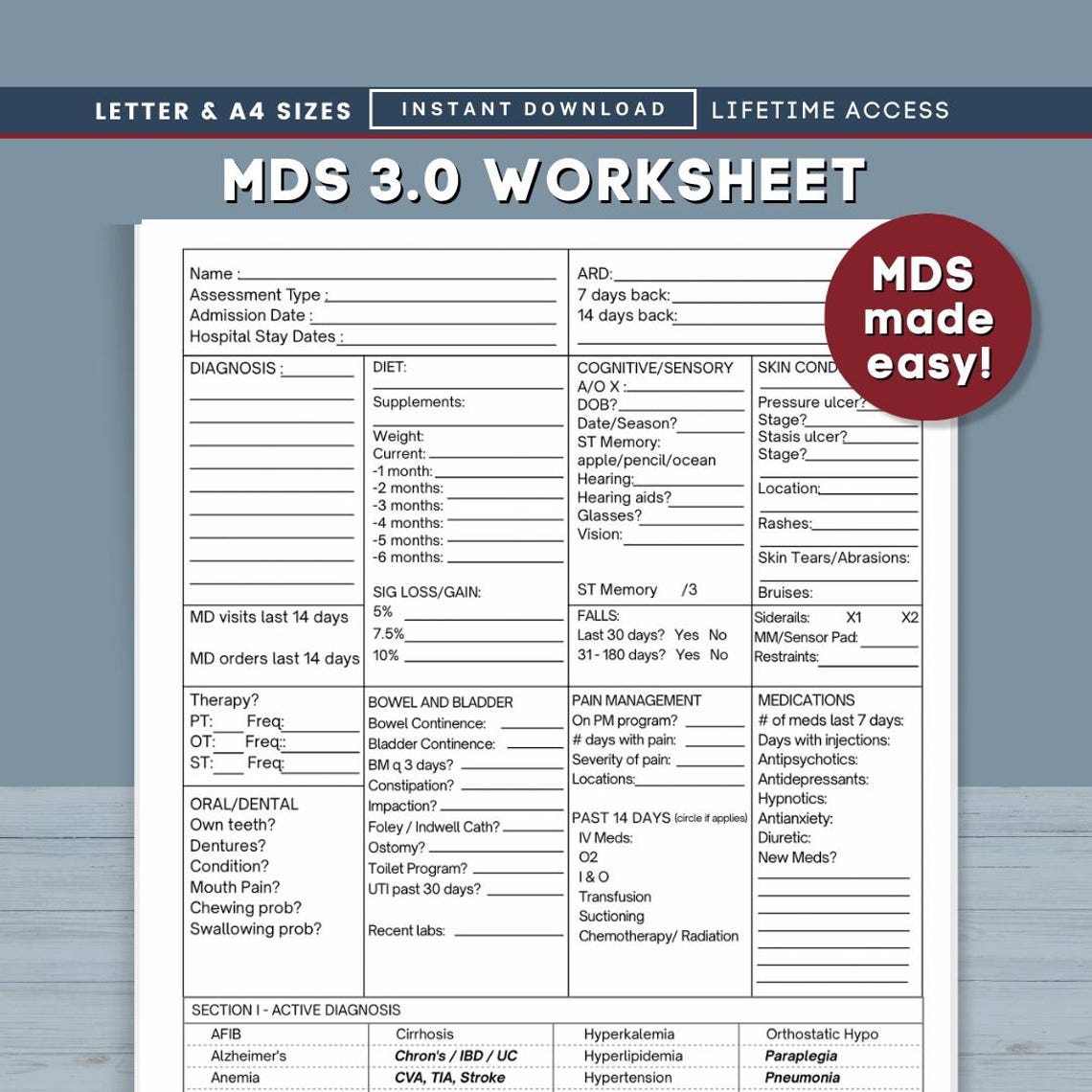 MDS Collection Sheet | Skilled Nursing PDPM Tool | Complete MDS ...