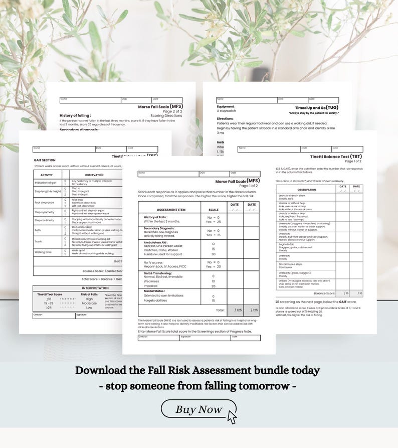 Fall Risk Safety Assessment, Assess Gait Balance Forms, Physical ...