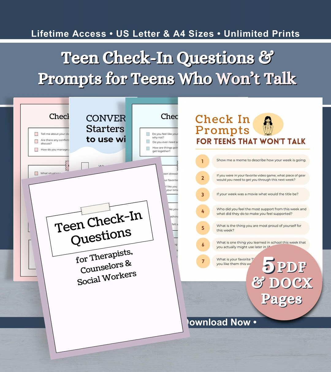 Teen Therapy Questions & Reluctant Teen Worksheet | Counseling Prompts ...