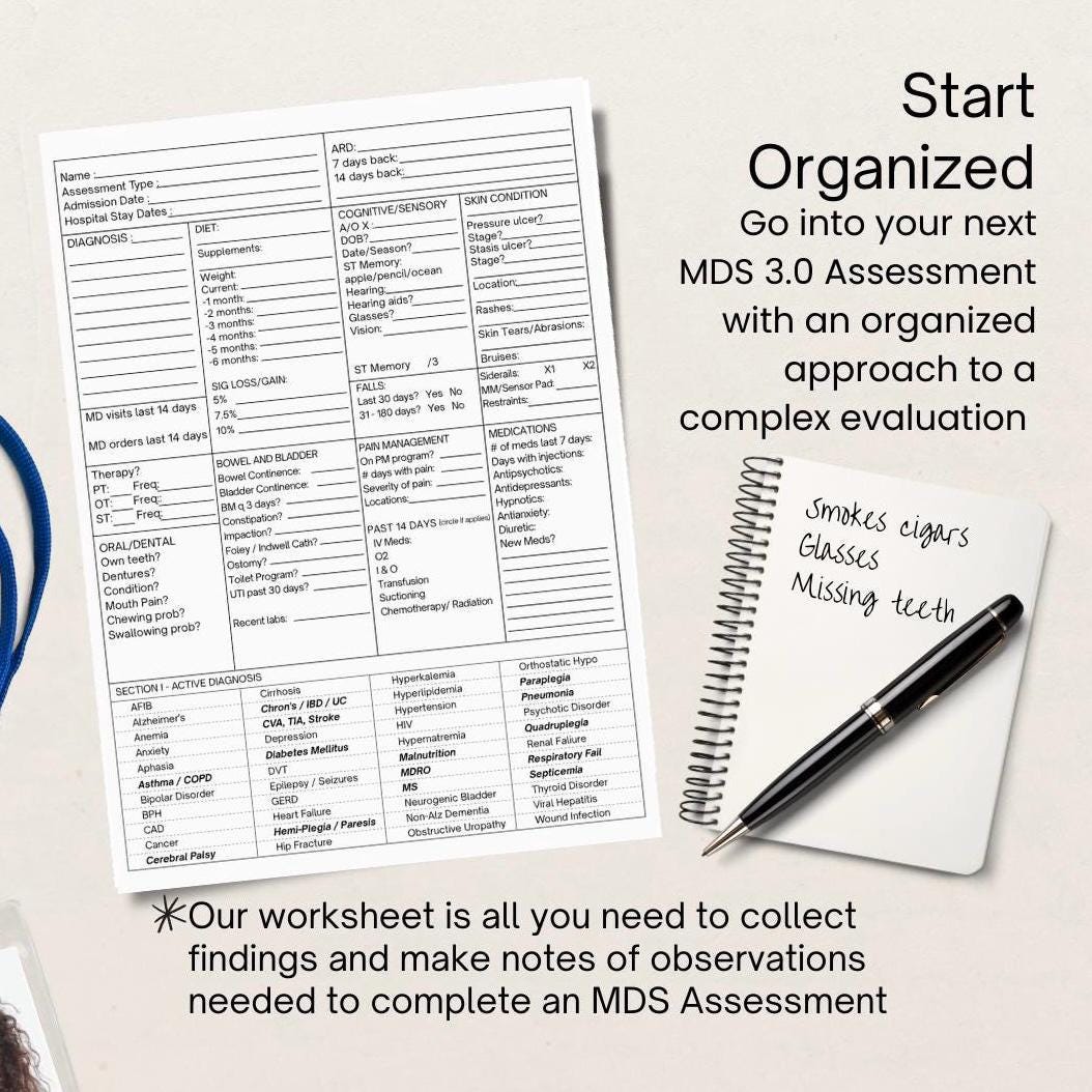 MDS Collection Sheet | Skilled Nursing PDPM Tool | Complete MDS ...