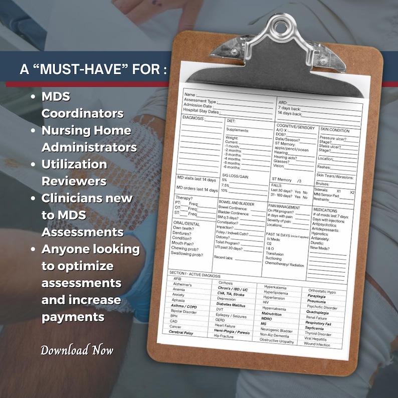 MDS Collection Sheet | Skilled Nursing PDPM Tool | Complete MDS ...