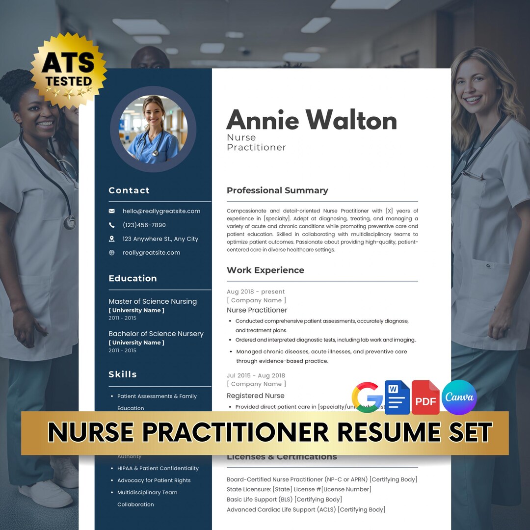 Nurse Practitioner Resume Template, NP Resume: Ats-friendly, Editable ...