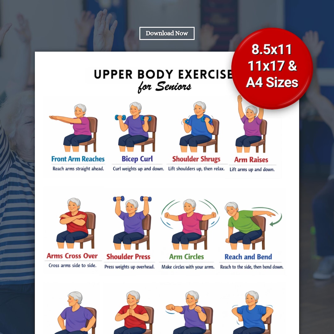 Upper Body Chair Exercises for Seniors Poster | Fall Prevention Upper ...