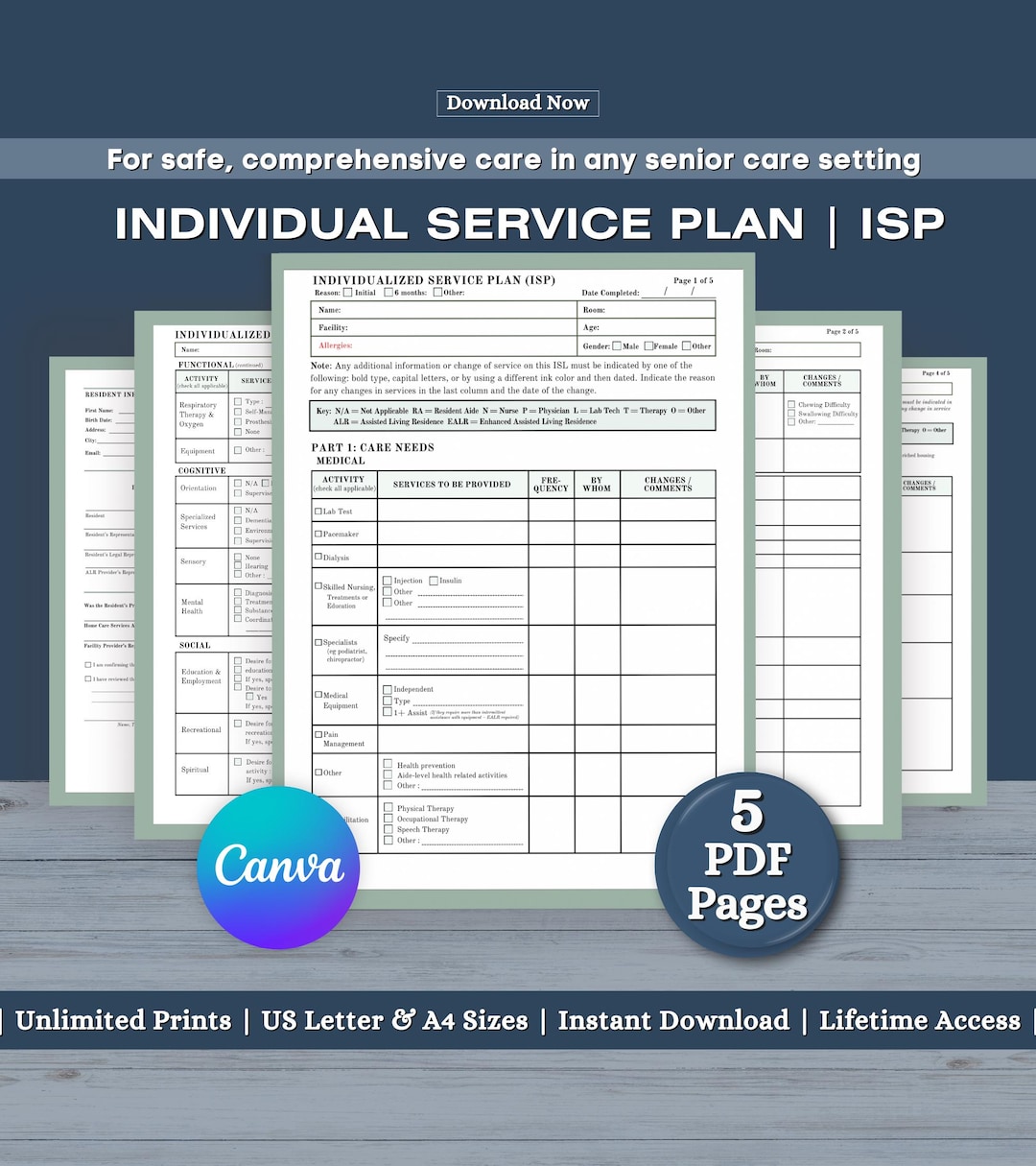 Editable Individual Service Plan (ISP) Template: Assisted Living, Long ...