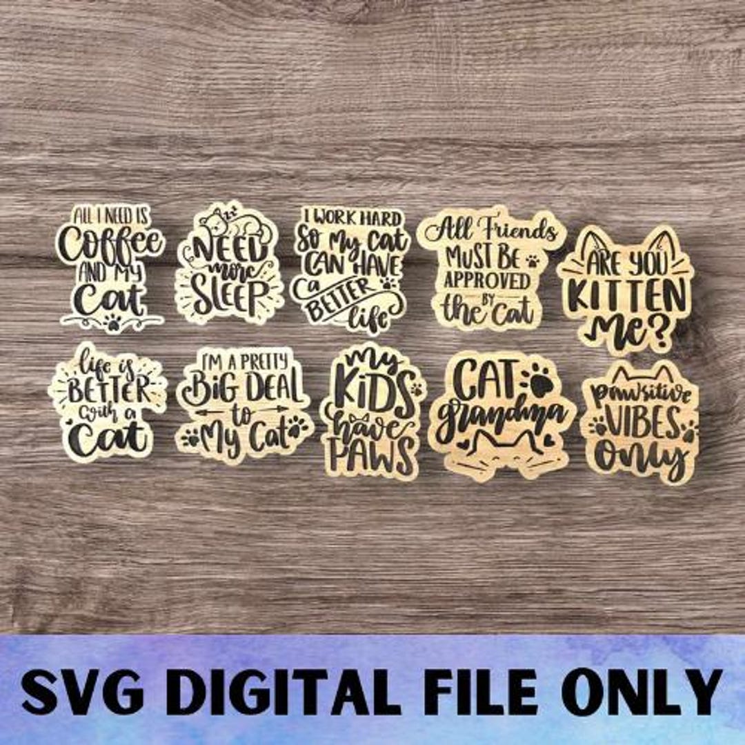 SVG CAT Magnet Set V1 - Digital Download-glowforge, Funny, Goofy, Cute ...