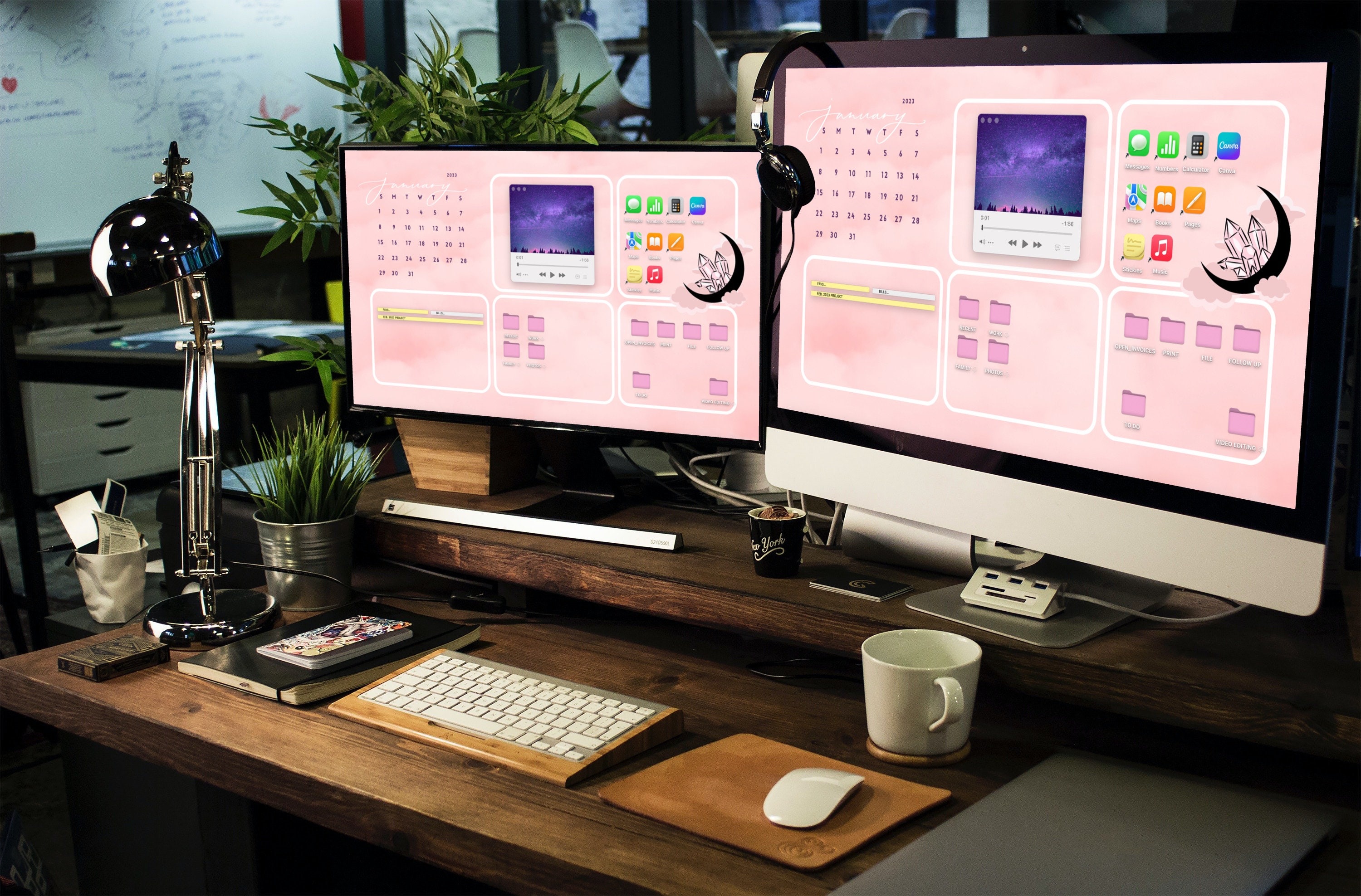 Pink Cloud 2023 - 2024 Full Year Calendar Desktop Organizer Wallpaper ...
