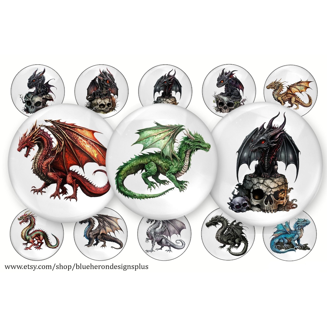 Dragons-skulls- 1 Inch Bottle Cap Images-15 Images on a 4x6 Sheet ...