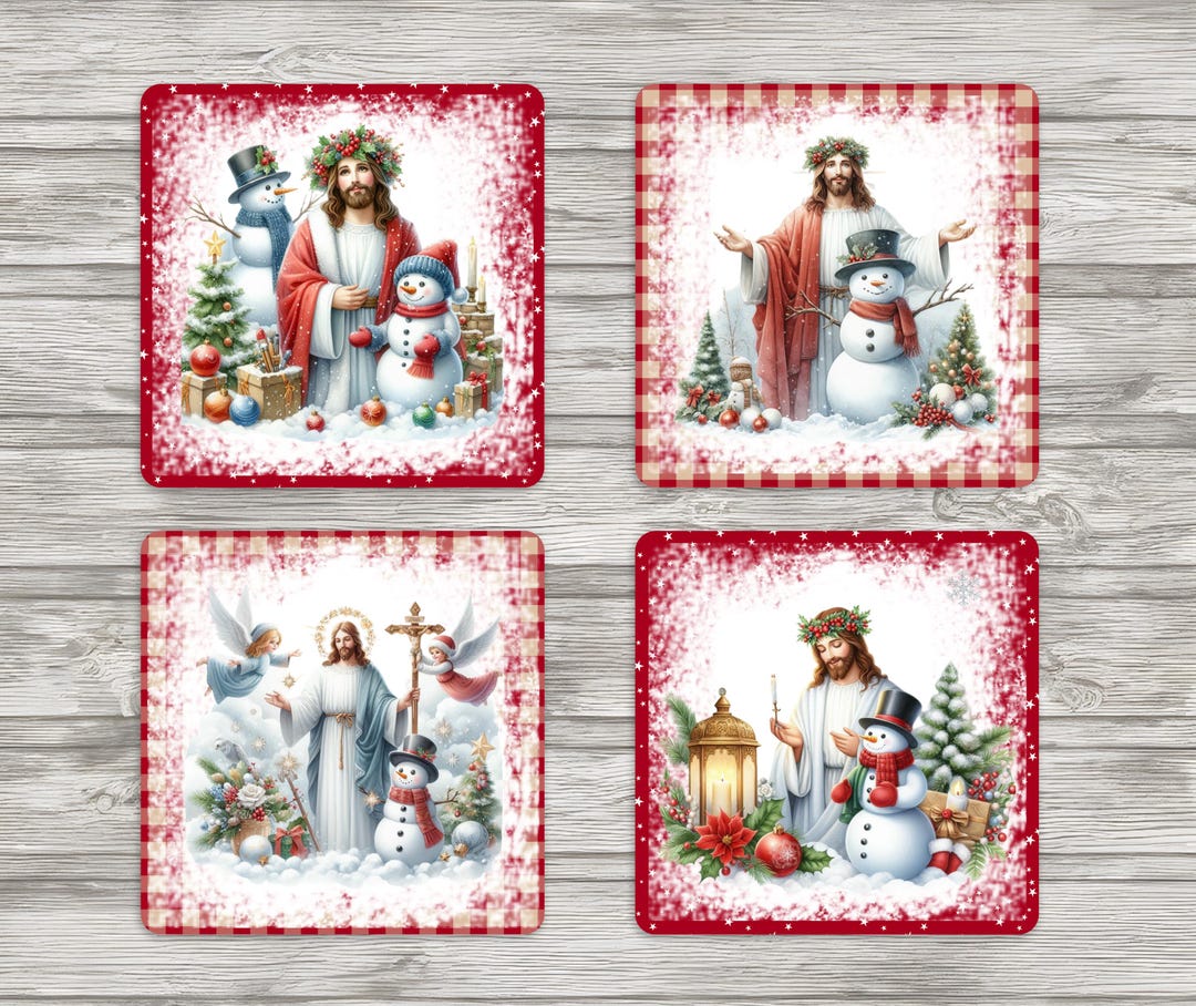 Jesus and Snowmen Christmas 4x4 Square Coaster Sublimation Design ...