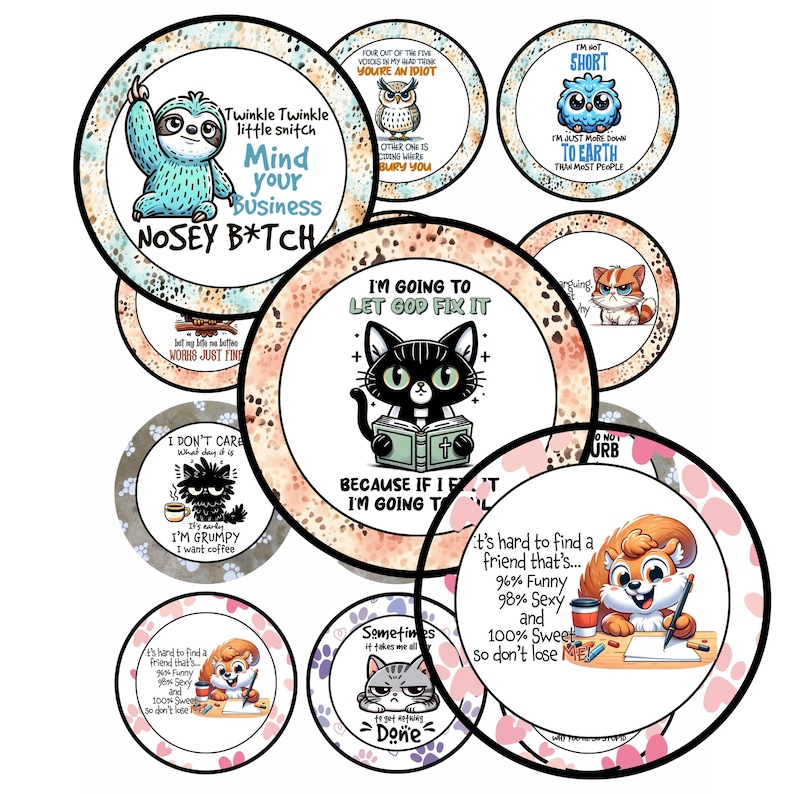 2.5 Inch- Fun Sassy Animal Joke Quotes -buy 3 Get 1 Free-direction-8 ...