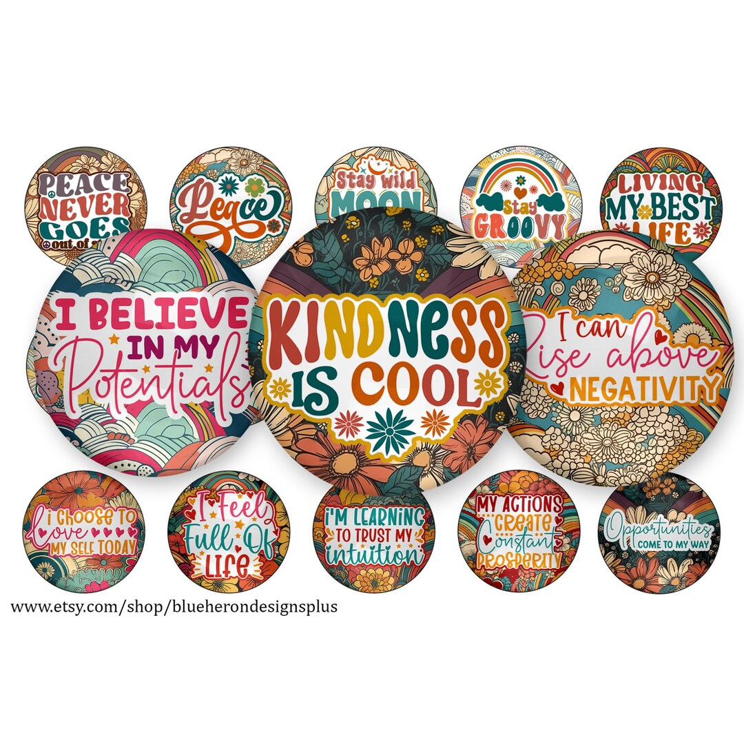 Retro Motivational Quotes Funky Flowers 1 Inch Bottle Cap Buy 3 Get 1 ...