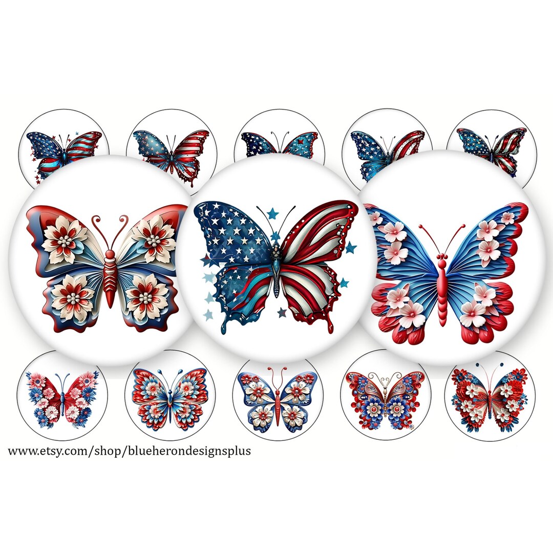 Patriotic Butterflies- BCI-30 Images- 2 Full 4x6 Sheets - Digital ...