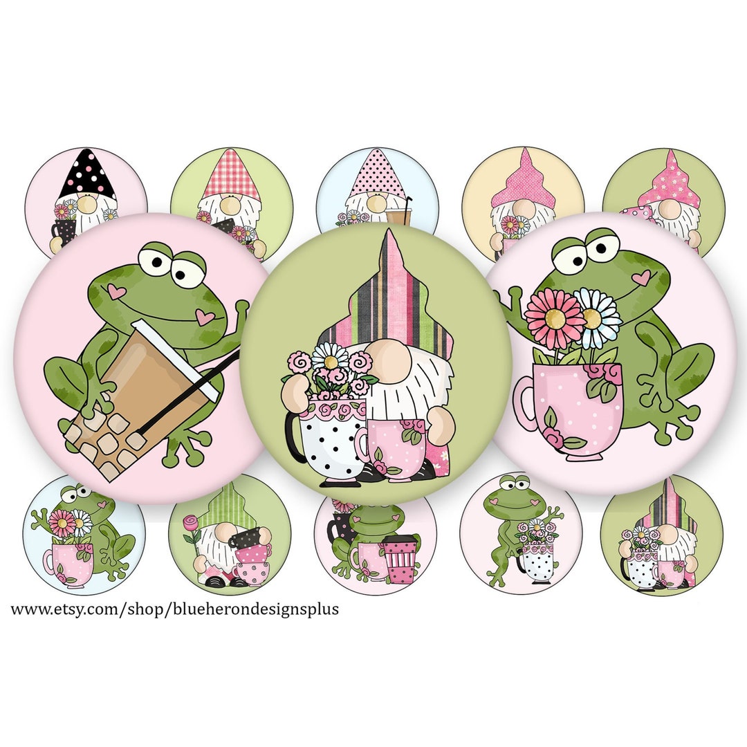 Coffee Frogs an Gnomes-1 Inch Bottle Cap Designs,15- 1in Circles on 4x6 ...