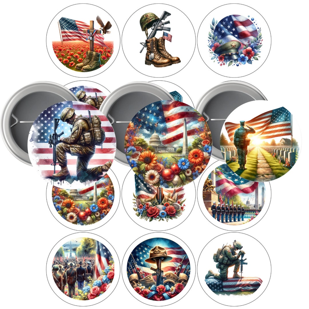 Memorial Day, 4th of July, Veterans Day 2.25-button Pin- All on 8.5x11 ...