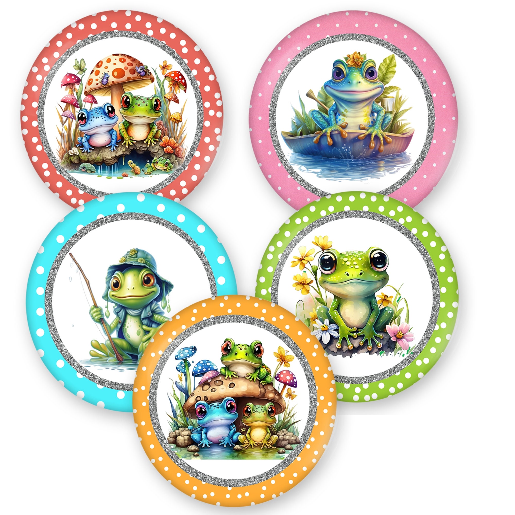 Happy Frogs-colorful Frogs-1 Inch Bottle Cap Designs, 15- 1in Circles ...