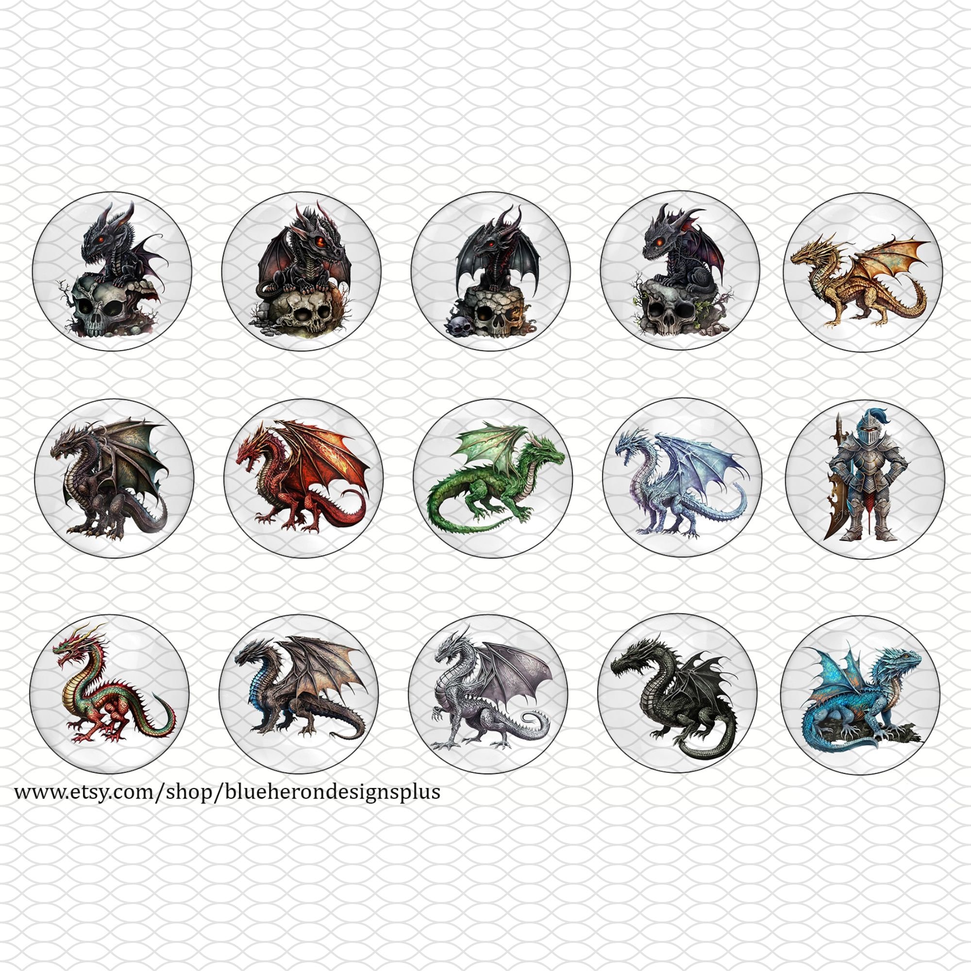 Dragons-skulls- 1 Inch Bottle Cap Images-15 Images on a 4x6 Sheet ...
