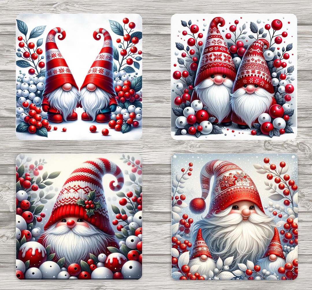 Gnome Red and White Christmas Sublimation 4x4 Inch Square Coasters ...
