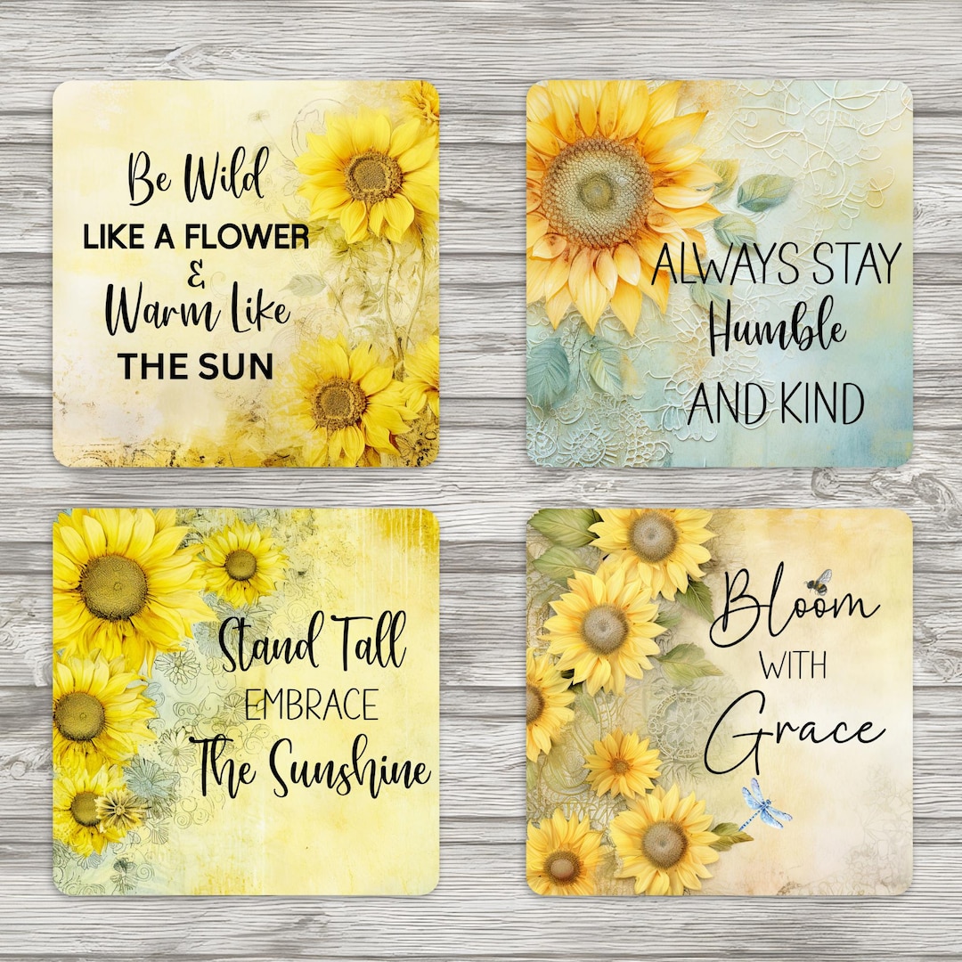 Sunflower Motivational Quote Coaster Sublimation Design (digital ...