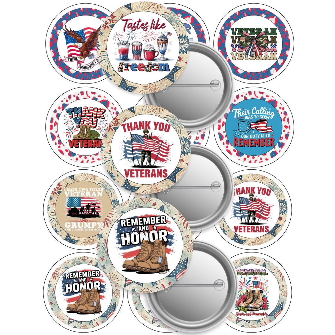 Memorial Day, Veterans Day, 4th of July American 2.25 Inch Button Pins ...