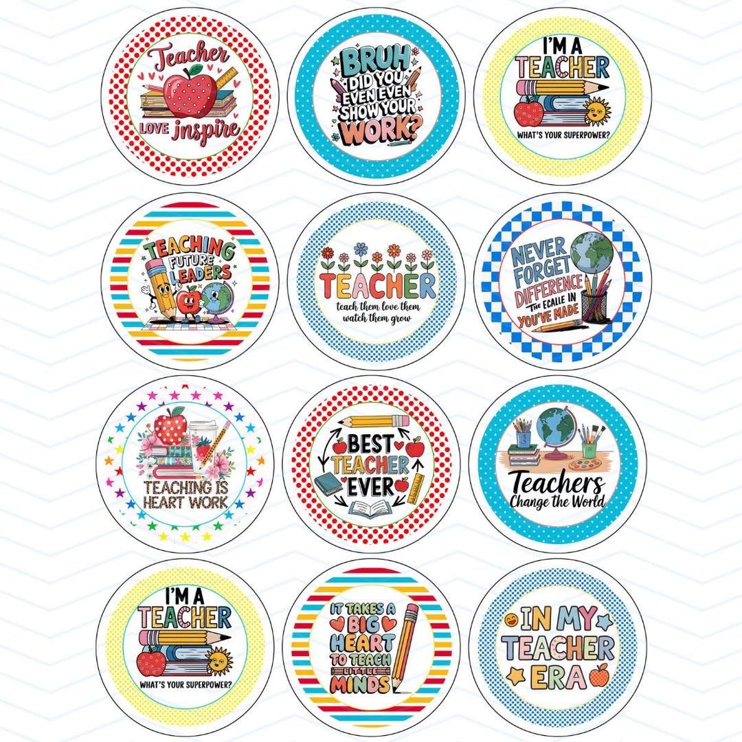 Best Teacher 2.25-button Pin | Teacher Gift | 8.5x11 Sheet. 12 Images ...