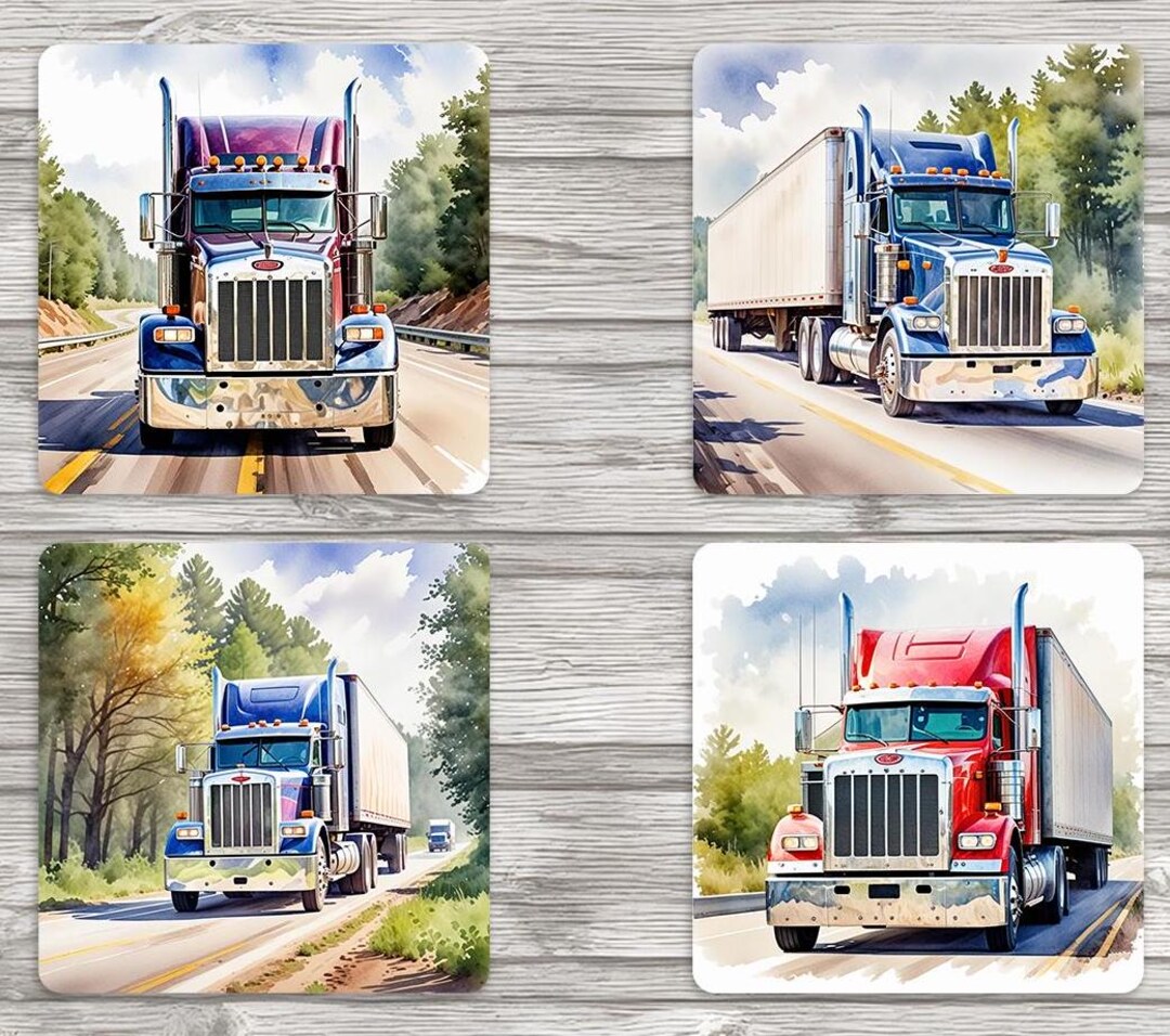 Tractor Trailers-mack Trucks on the Road 4x4 Inch Square Coasters ...