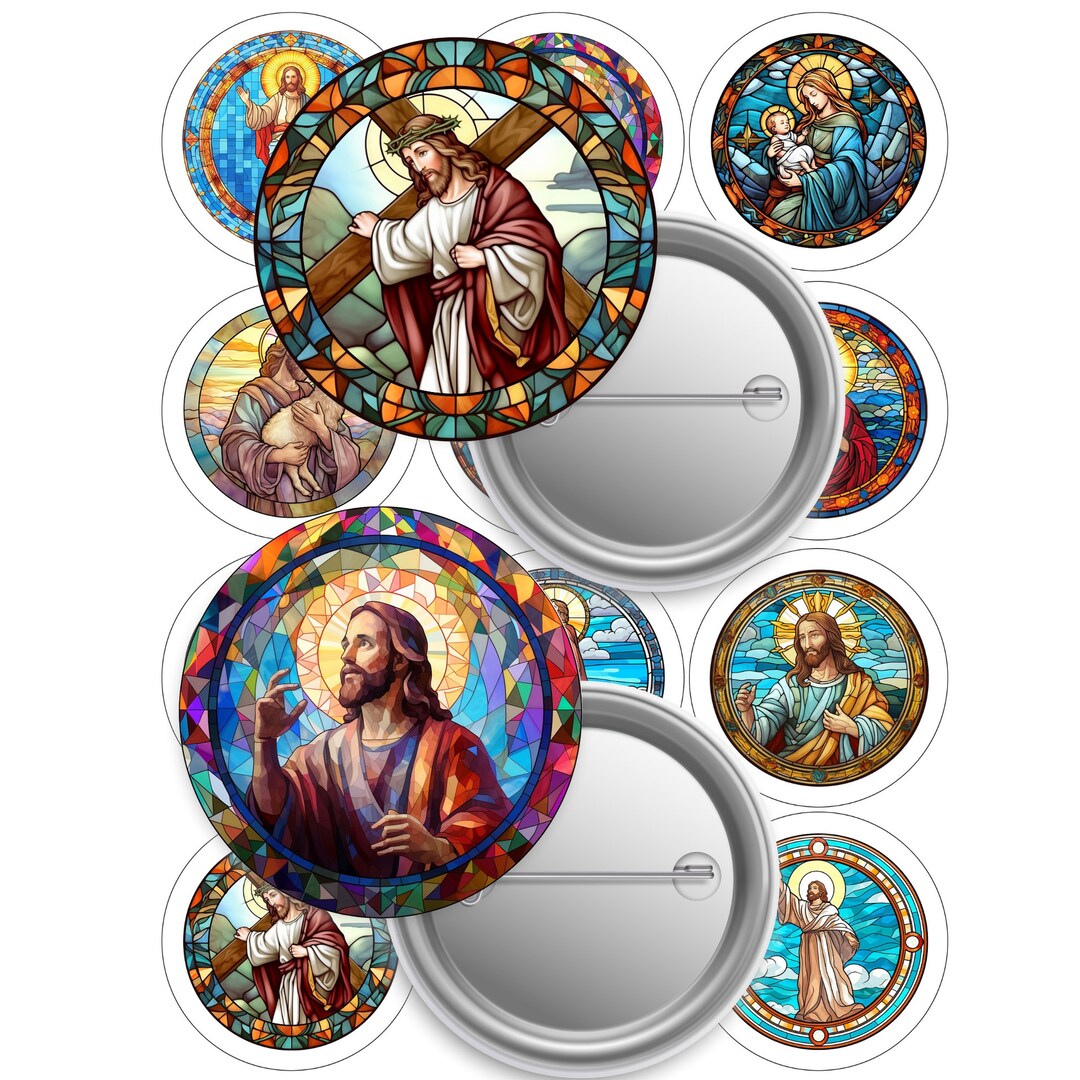 Stained Glass Jesus -2.25inch Button Pin Template- Digital Download - Etsy