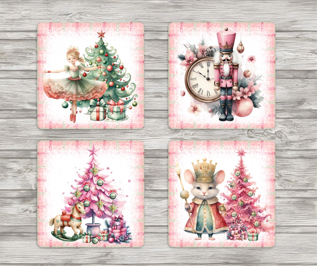 Pink & Green Nutcracker 4x4 Square Coaster Sublimation Template ...