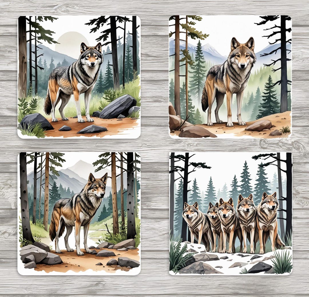 Wolf-wolves Sublimation 4x4 Inch Square Coasters-digital Download- 8 ...