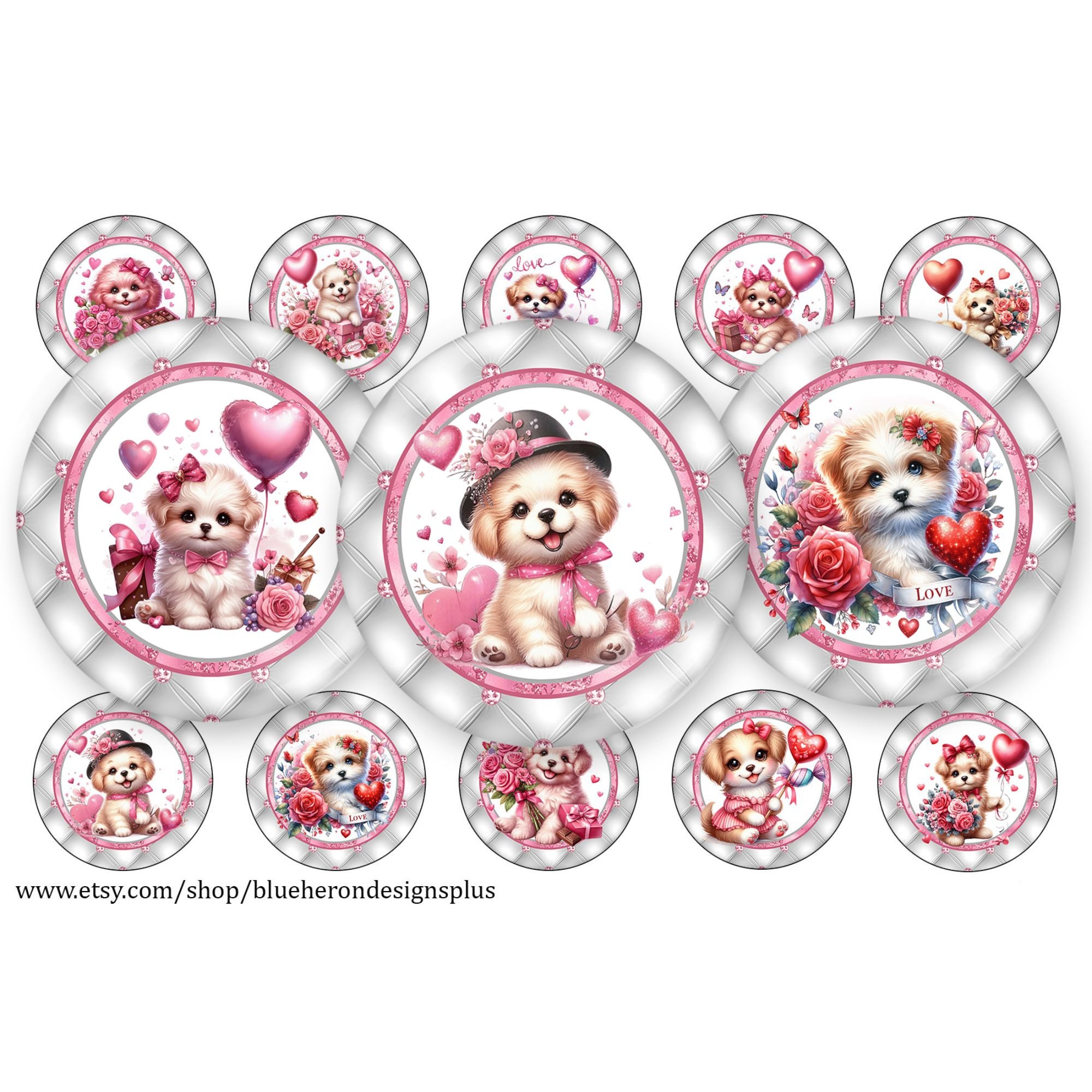Pink Pups-valentine- Puppies -1inch Bottle Cap Images- Buy 3 Get 1 Free ...