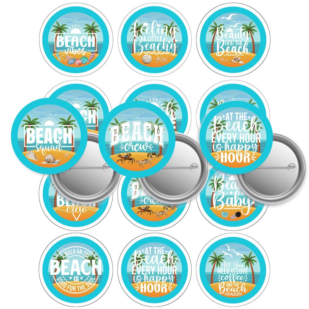 Beach Lover, Summer Fun 2.25" Button Pin Template: (digital Download, 8 ...