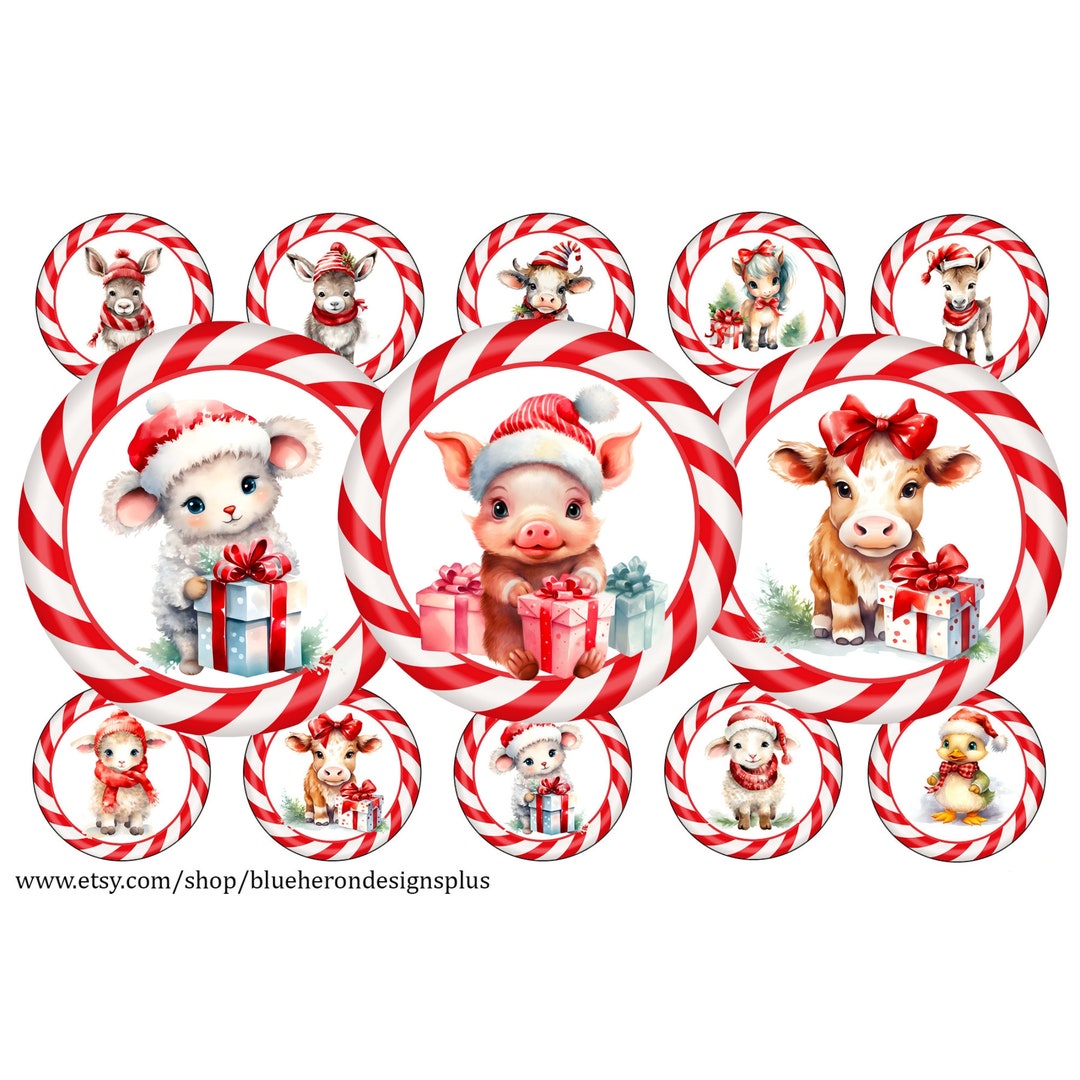 Farm Animal Candy Cane Christmas, 1 Inch Bottle Caps, Buy 3 Get 1 FREE ...