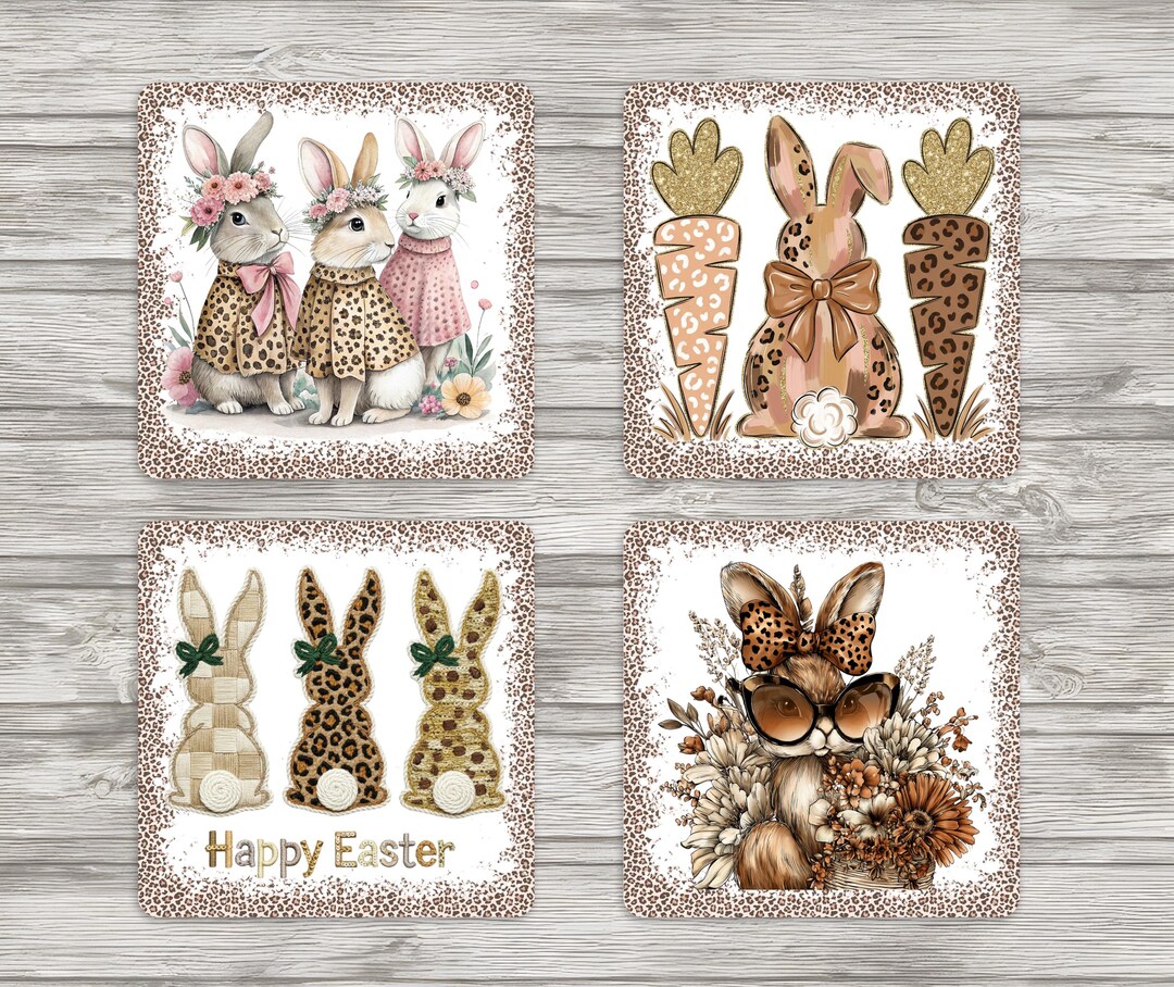 Boho Leopard Easter Sublimation 4x4 Inch Square Coasters-digital | 1 ...