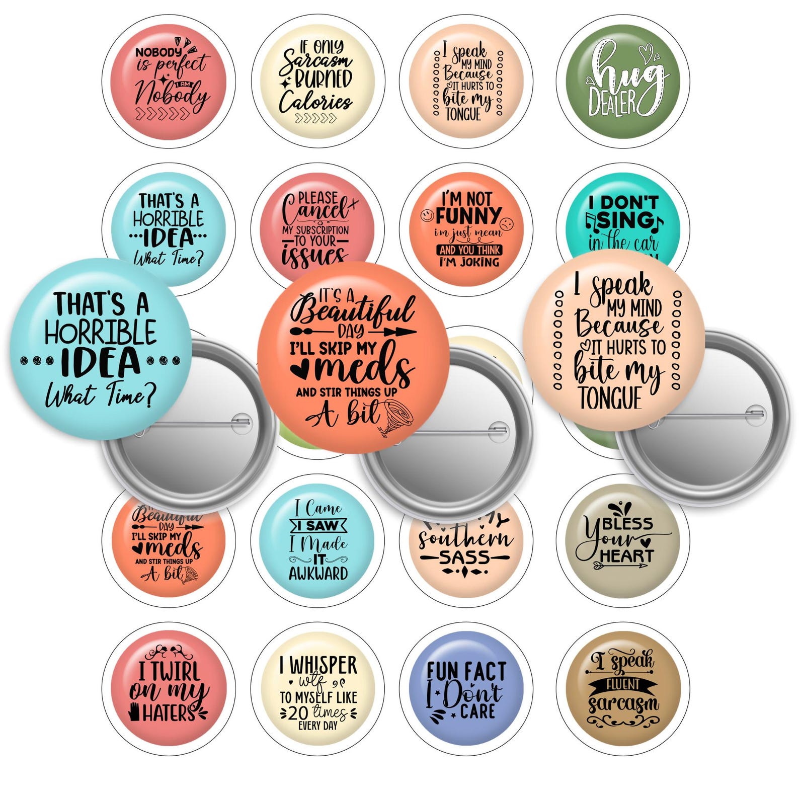 Sarcastic Fun 1.5 Inch Button Pin Template- 8x11.5- 20 Images-digital ...