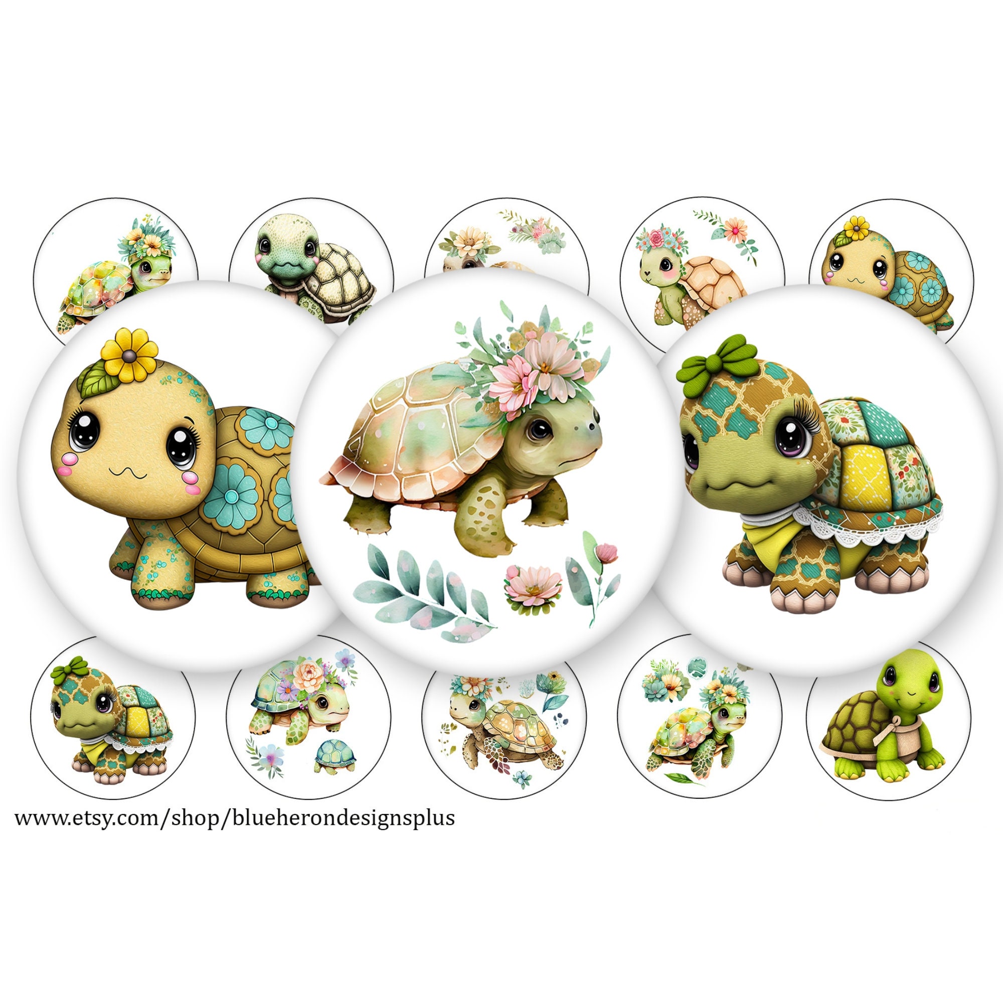 Turtles, Turtles Mix-1 Inch Bottle Cap Images- 4x6 Sheet. Digital ...