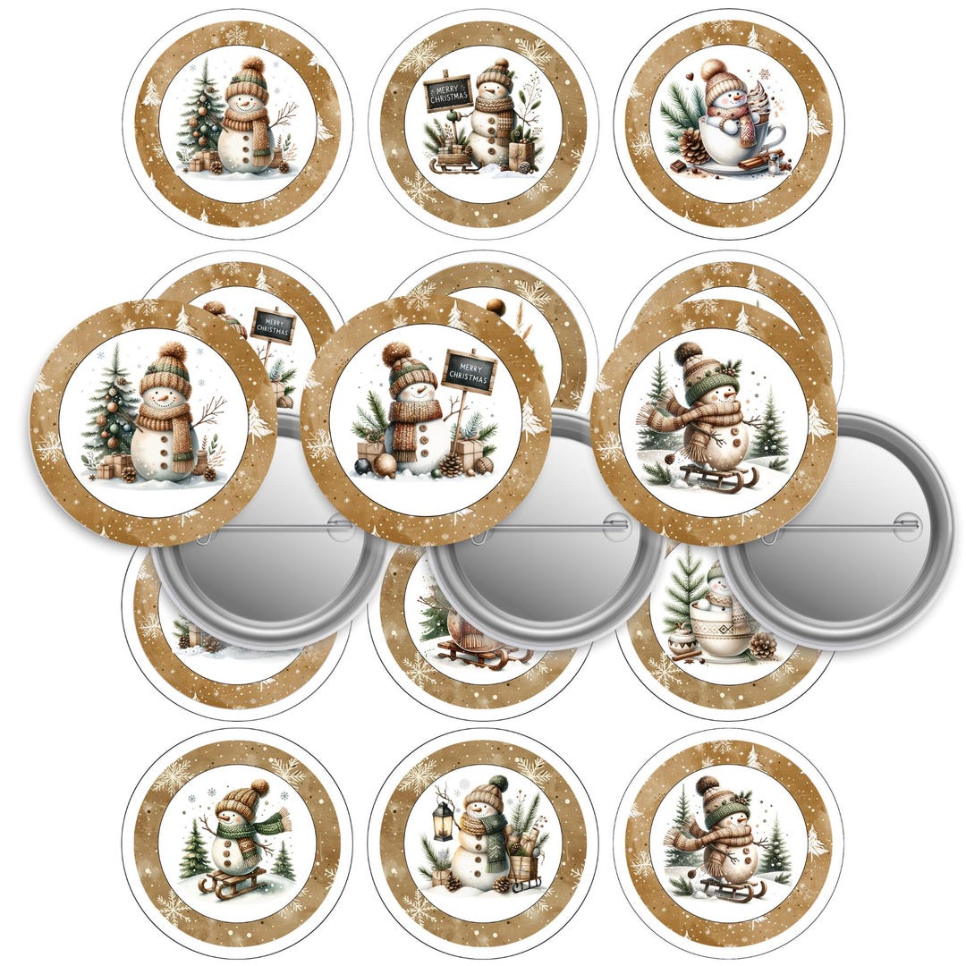Rustic Earthtone Snowman 2.25-button Pin Template | Induvial PNG Images ...
