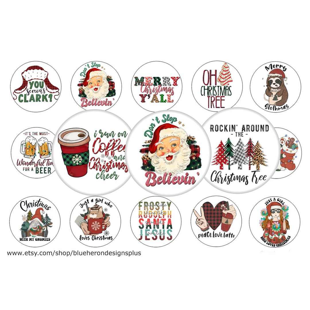 Christmas Mix-retro-1 Inch Bottle Caps, on 4x6 Template Sheet. Digital ...
