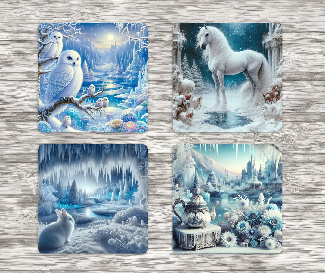 Beautiful Winter-blue Winter- 4x4 Inch Square Coasters-digital Download ...